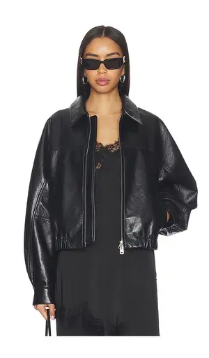 Women's Black Pleather Bomber Jackets