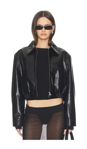 Women's Leather Funnel Neck Zip-Up Top