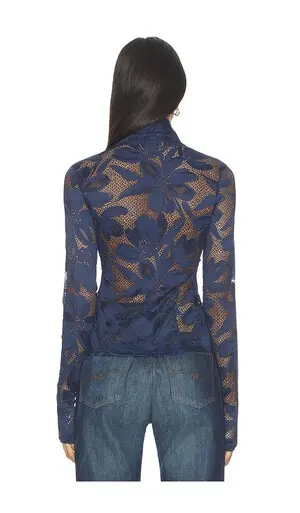 AFRM Zadie Crochet Floral Turtleneck Top - Black Iris