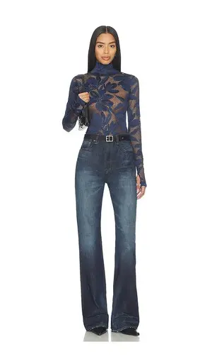 AFRM Zadie Crochet Floral Turtleneck Top - Black Iris