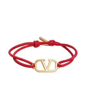 Valentino Garavani Leather Bracelet With Designer Plaque - Red