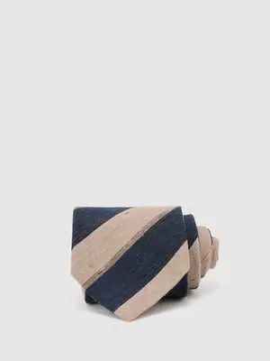 REISS Carlo Silk-blend Block-stripe Tie - Navy/taupe Brown