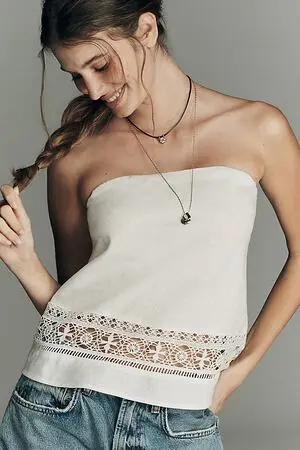 Anthropologie Linen Blend Strapless Tube Top - White
