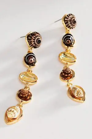 Anthropologie Seashell Stack Drop Earrings Dark Neutral