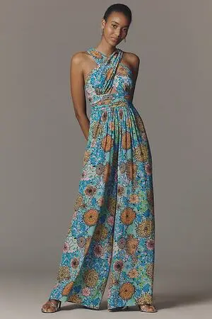 Plenty By Tracy Reese Corsage Cross-strap Jumpsuit - Blue Whimsy Floral