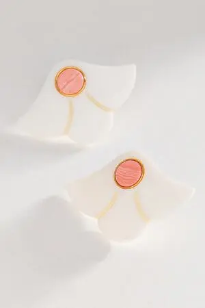 Anthropologie Large Pearl Fan Earrings - Cream