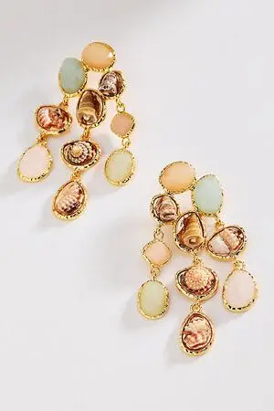 Anthropologie Shell Cascade Earrings - Light Neutral