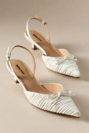 Lola Cruz Pleated Bow Kitten Heels - White