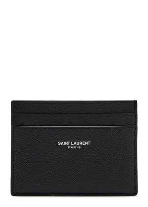 Saint Laurent Logo Pebbled Leather Card Holder - Black