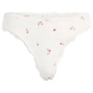 SKIMS Stretch Lace Dipped Thong - Ivory Cherry Print