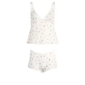 SKIMS Stretch Lace Triangle Cami & Short Set - Ivory Cherry Print
