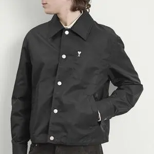 AMI Paris Denim Jacket With De Coeur Stud - Noir