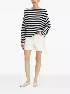 ALLUDE Striped Boat-neck Sweater
