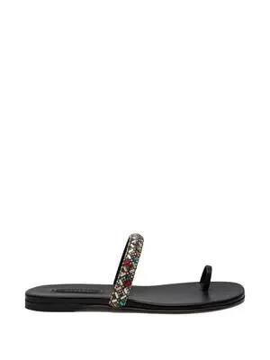 Casadei Vegas Beaded Flat Sandals - Black