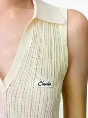 Claudie Pierlot Fine Knit Sleeveless Polo Top