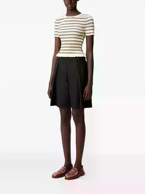 Claudie Pierlot Striped Ribbed Knit Top With Ruffle Hem