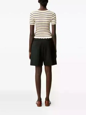 Claudie Pierlot Striped Ribbed Knit Top With Ruffle Hem