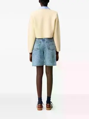 Claudie Pierlot Knit Cardigan With Jewelled Buttons And Striped Collar - Neutrals