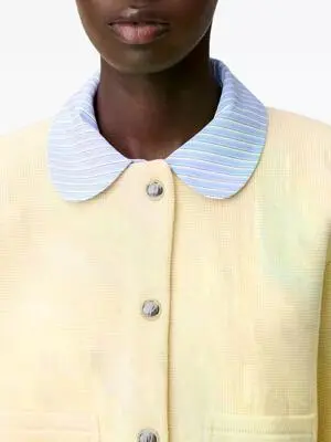 Claudie Pierlot Knit Cardigan With Jewelled Buttons And Striped Collar - Neutrals