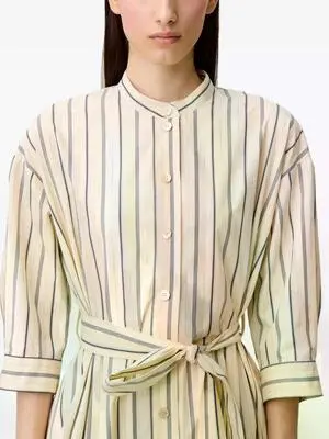 Claudie Pierlot Fitted Cotton Shirt Dress With Mao Collar And 3/4 Sleeves
