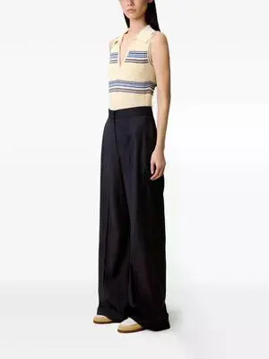 Claudie Pierlot Sleeveless Striped Knit Bodysuit With Polo Collar - Neutrals