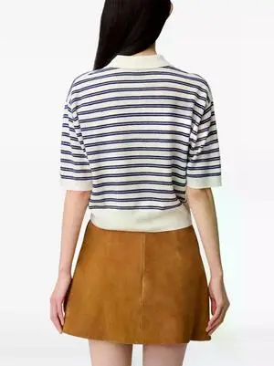 Claudie Pierlot Striped Embroidered Logo Polo Top - Neutrals