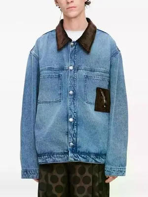CHARLES JEFFREY Denim Jacket With Corduroy Collar - Blue