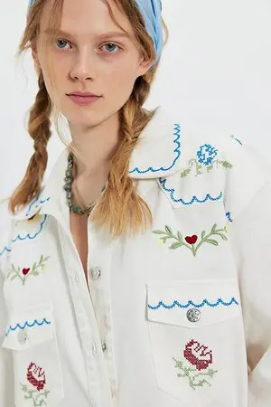 DENIM AND BONE Embroidered Oversized Button-down