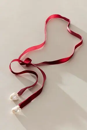 KOZAKH Bolo Bow Pearl Necklace - Burgundy
