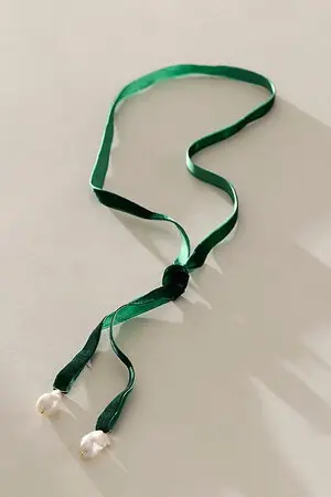 KOZAKH Bolo Bow Pearl Necklace - Emerald