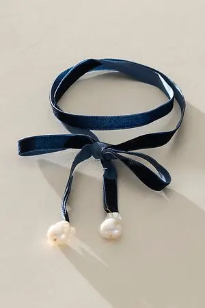 KOZAKH Bolo Bow Pearl Necklace - Navy