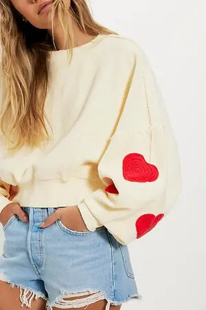 TRICIA FIX Crochet Heart Crew Neck Sweater