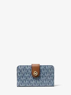 Michael Kors Mk Pop Charm Medium Signature Logo Print Denim Wallet - Blue