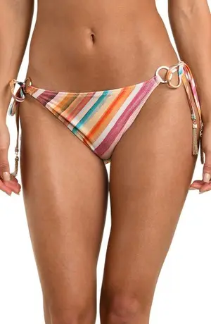 L'Agence Britt Watercolor Ring Side Tie Bikini Bottoms - Pink Multi