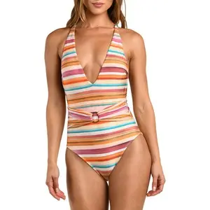 L'Agence Lisa Watercolor Stripe One-piece Swimsuit - Pink Multi