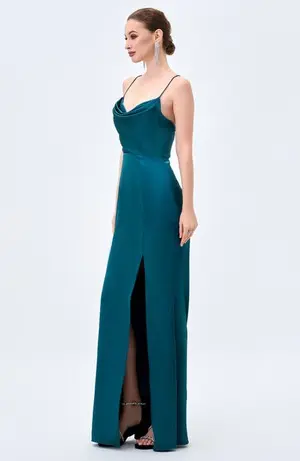 BARIANO Stephanie Draped Satin Gown - Emerald