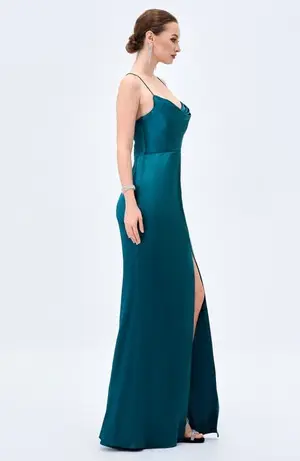 BARIANO Stephanie Draped Satin Gown - Emerald