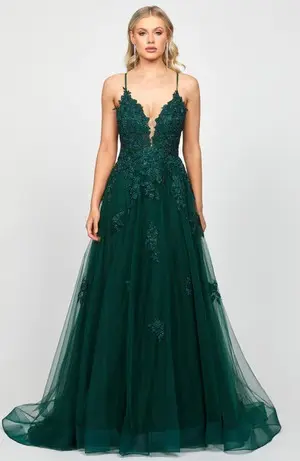 BARIANO Alie Plunging Ball Gown