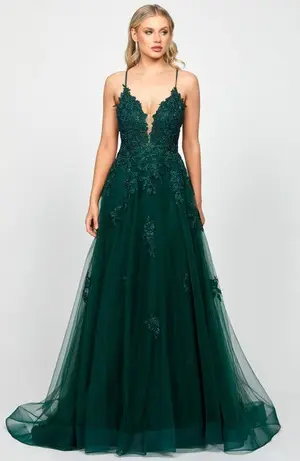 BARIANO Alie Plunging Ball Gown
