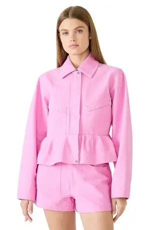 Steve Madden Sloan Cotton Peplum Jacket - Pink Taffy