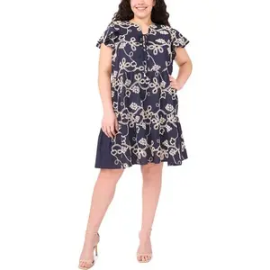 CECE DUPRAZ Embroidered Flutter Sleeve Dress