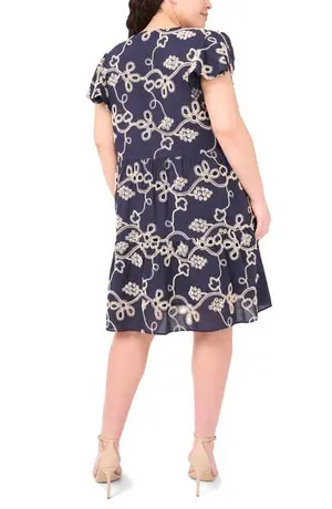 CECE DUPRAZ Embroidered Flutter Sleeve Dress