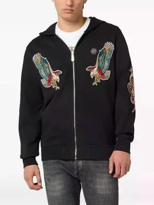 Philipp Plein Zip-up Hoodie With Patches And Rhinestone Embellishments
