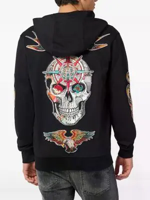 Philipp Plein Zip-up Hoodie With Patches And Rhinestone Embellishments