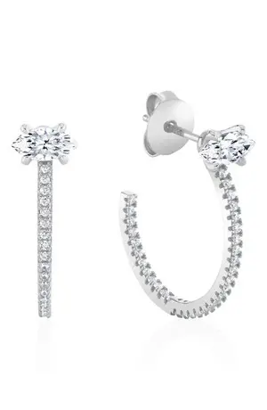 CRISLU Marquise-cut Pavé Cubic Zirconia Huggie Hoop Earrings - Pure Platinum/clear Stone