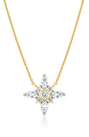 CRISLU Brilliant & Marquise Cubic Zirconia Star Pendant Necklace - 18kt Yellow Gold/clear Stone