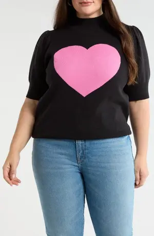 SUGARLIPS Heart Puff Sleeve Sweater