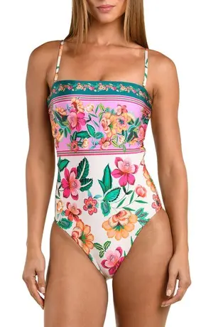SUNSHINE 79 Floral Bandeau One-piece Swimsuit - Blue/green Multi