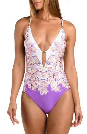 SUNSHINE 79 Plunge One-piece Swimsuit - Purple Multi
