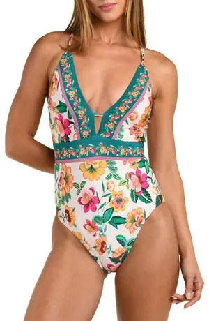 SUNSHINE 79 Zen Garden Plunge One-piece Swimsuit - Blue/green Multi